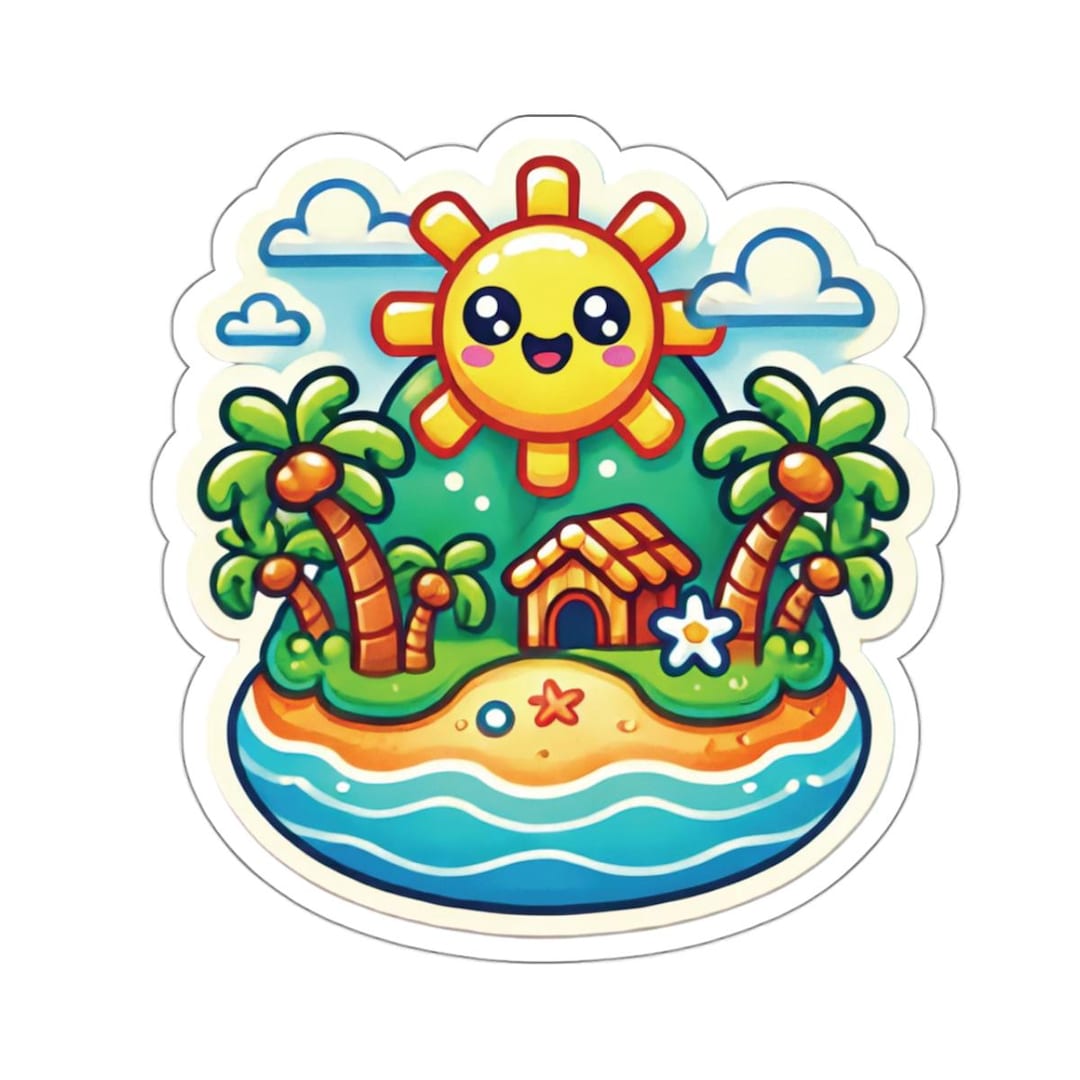 Tropical Island Sticker, Kawaii Travel, Sun, Sand, Smiles, Summer Decal ...