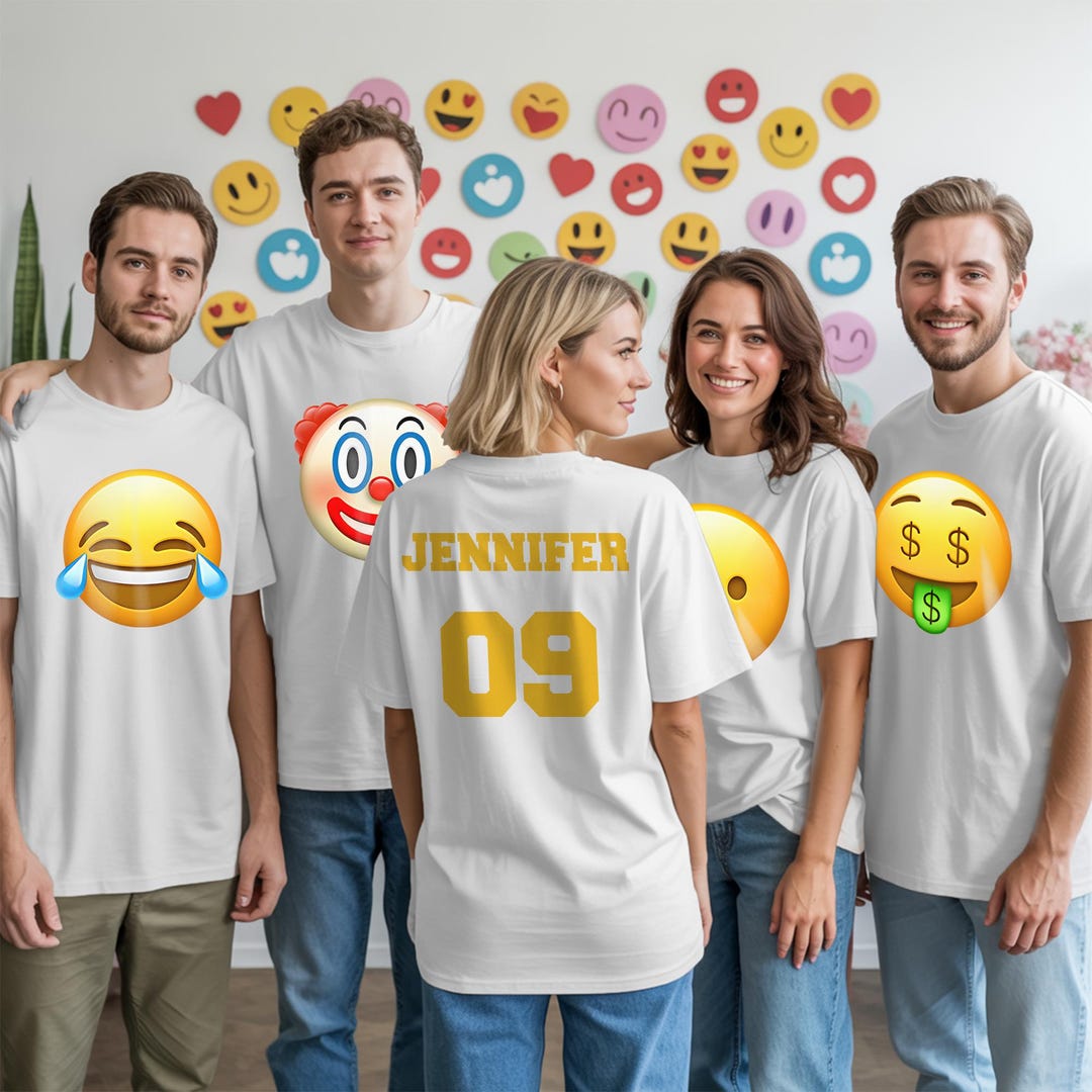 Funny 2 Sided Emoji Costume Group Tee, Emoji Team Number Shirt, Name ...