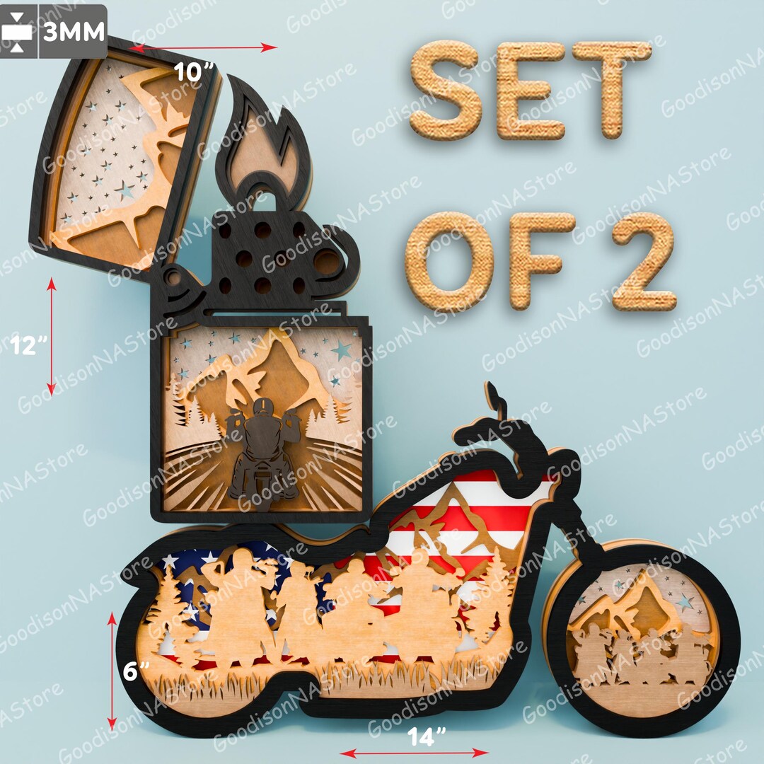 Motorcycle With Bikers Multilayers Laser Cut File | Motorcycle ...