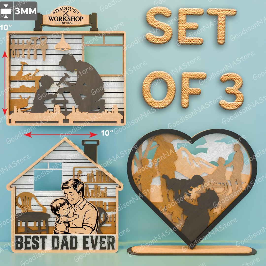 Best Dad Ever Layered SVG Set of 3, Father's Day Workshop Scene SVG ...