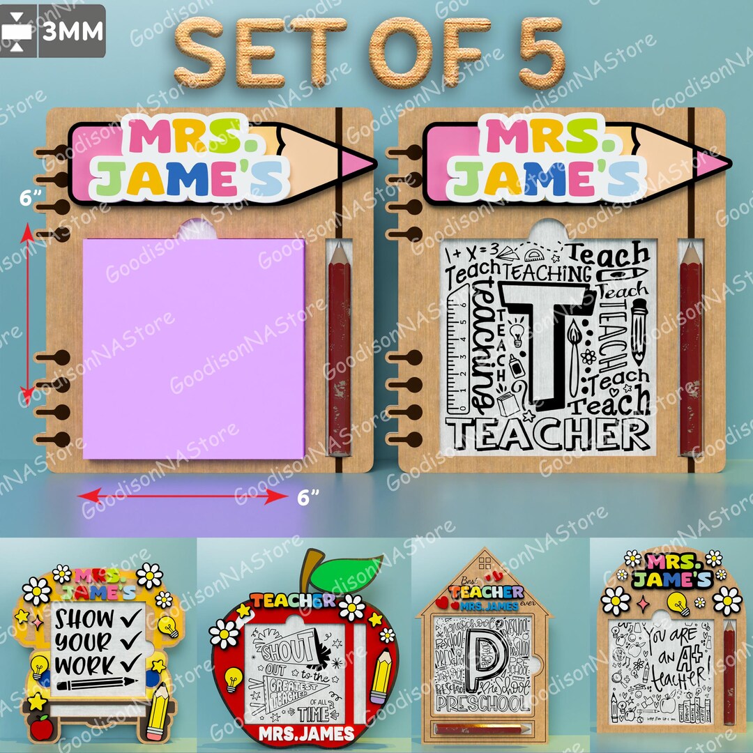 Teacher Notepad Holder SVG Bundle, Personalized Pencil Apple Sign SVG ...
