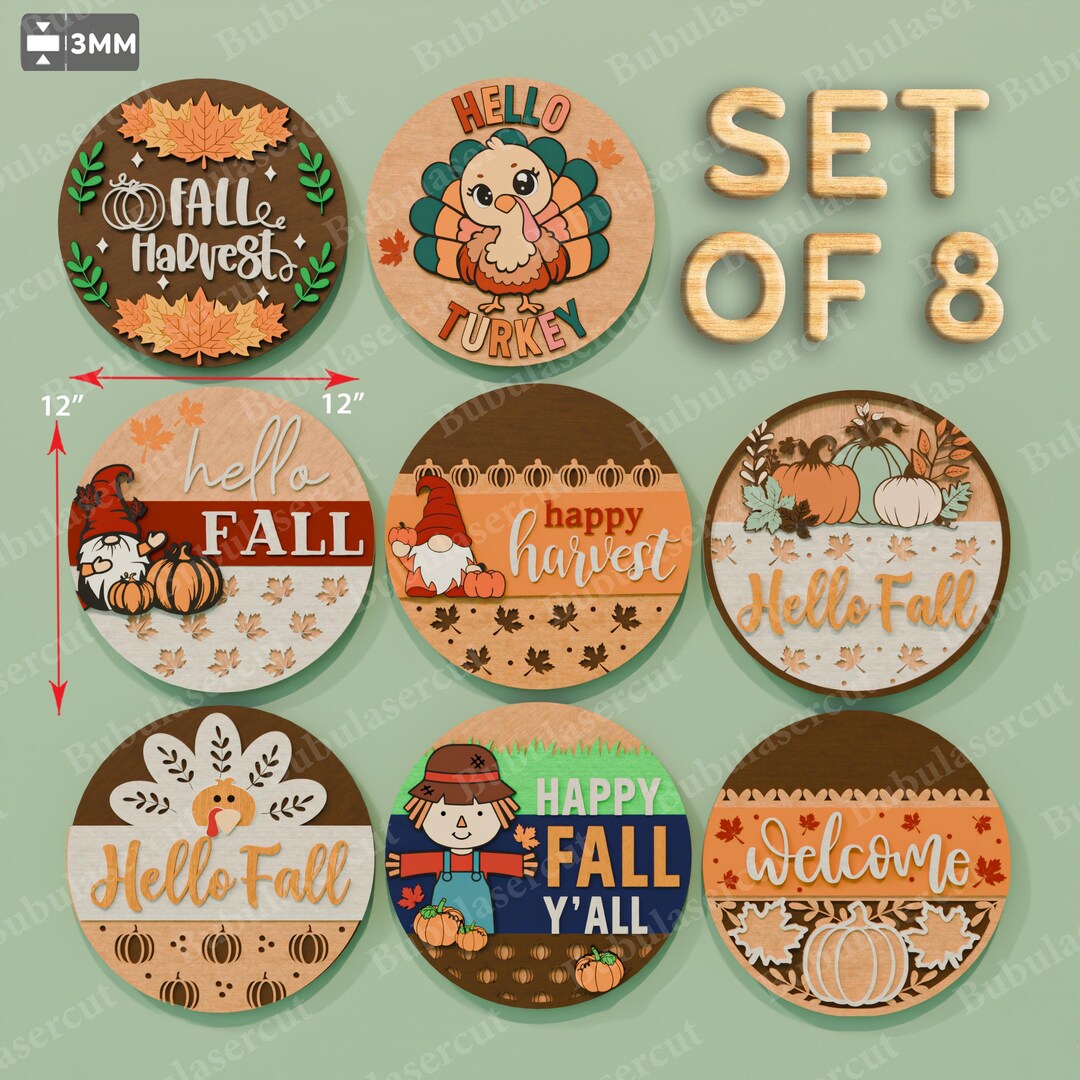 Fall Sign SVG Bundle, Hello Fall Round Sign, Happy Harvest Pumpkin ...