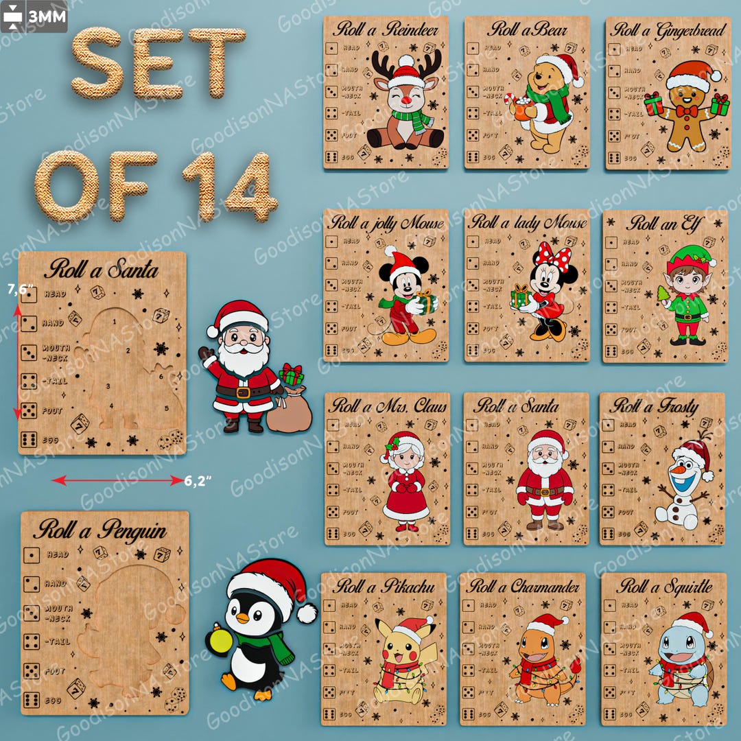 Roll A Christmas Game SVG Bundle, Roll A Santa Elf Reindeer Penguin ...