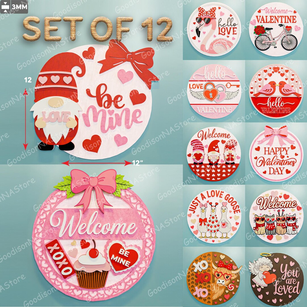 Valentine Round Door Sign Set of 12,be Mine Valentine Decor,cute ...