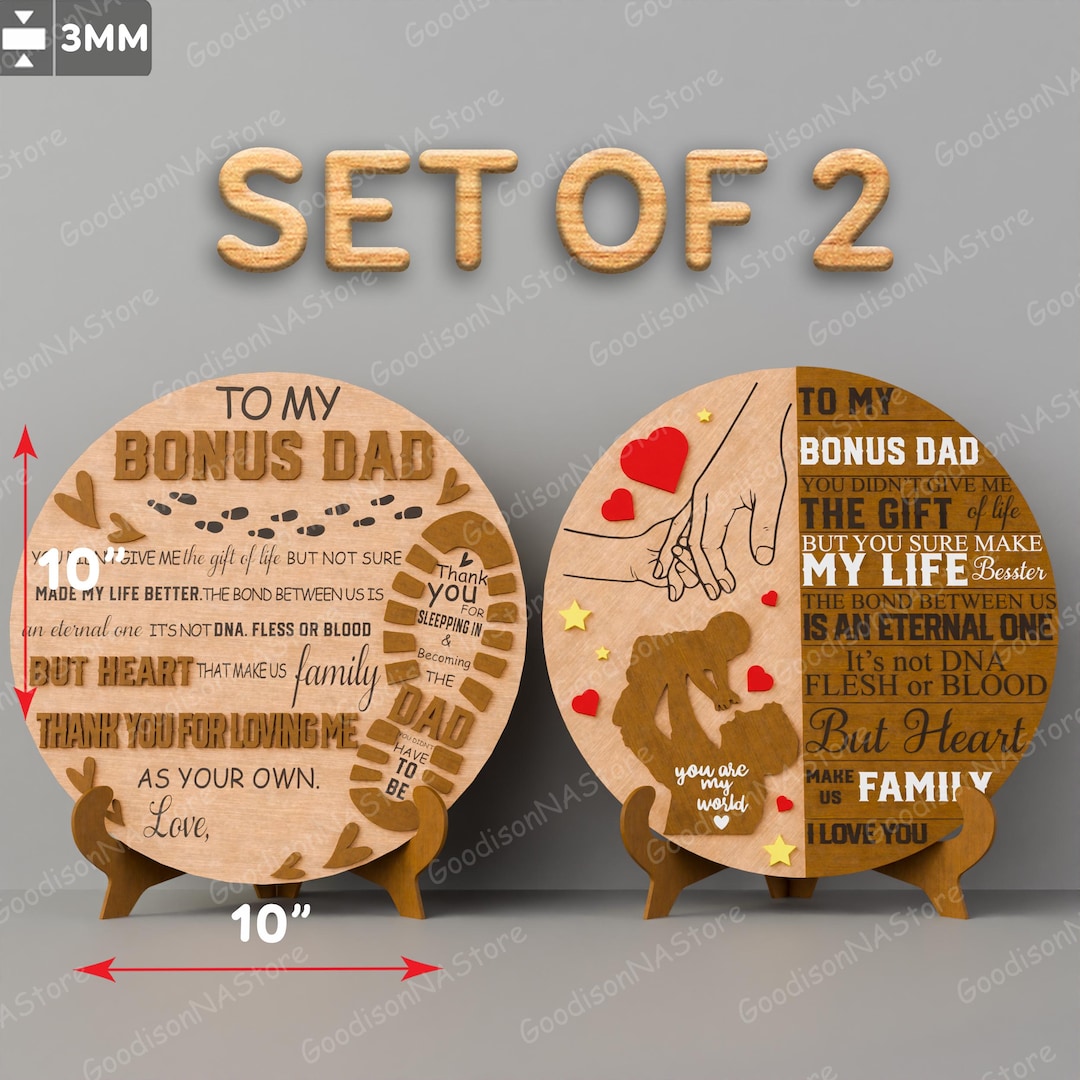 To My Bonus Dad SVG Sign Bundle, 2 Round Laser Cut Wood Plaques With ...