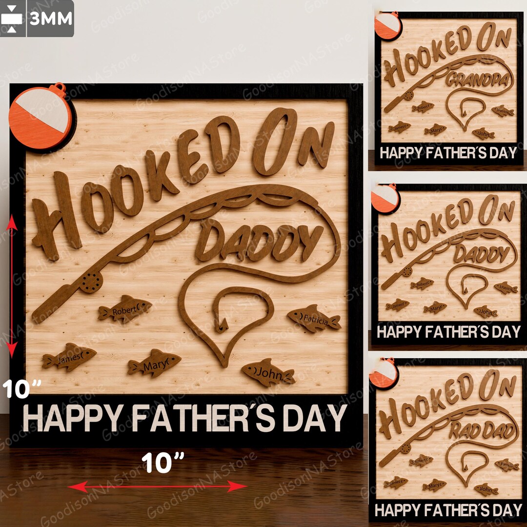 Hooked on Dad Fishing Sign SVG, Father's Day Gift for Dad Grandpa Papa ...
