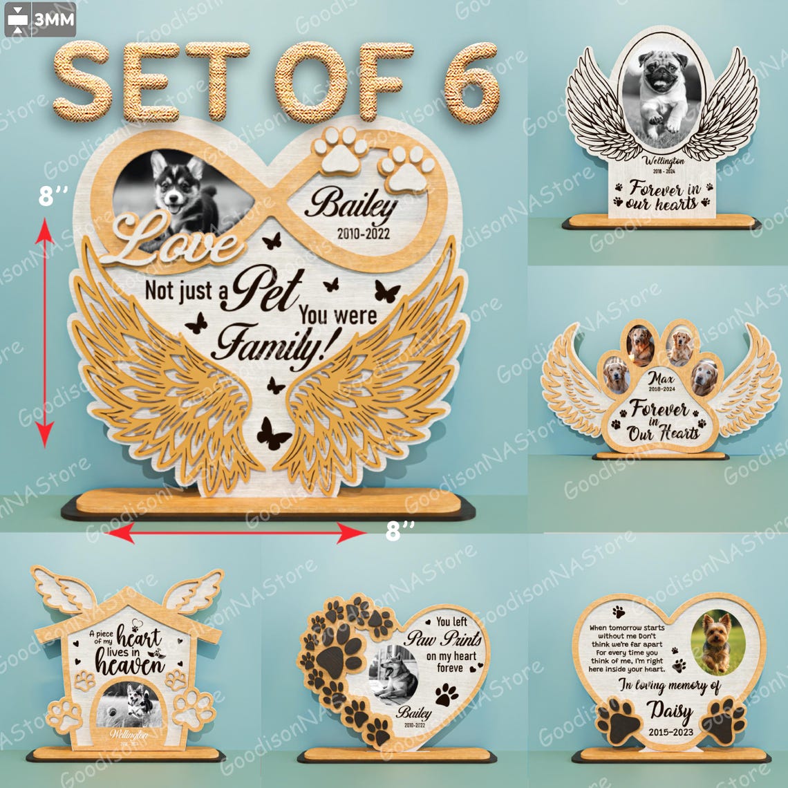 Personalized Pet Memorial Sign Set of 6, Dog Cat Loss Remembrance ...