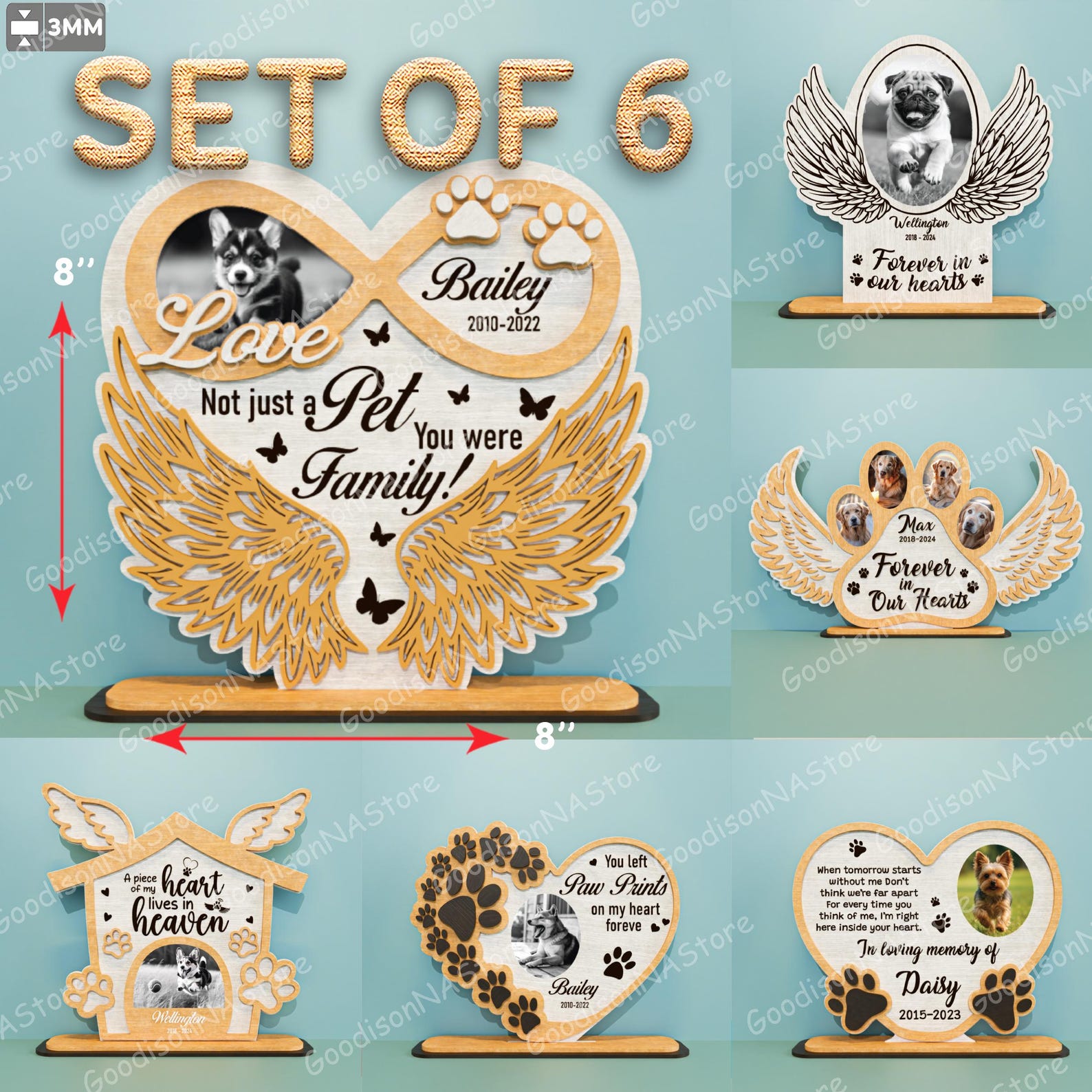 Personalized Pet Memorial Sign Set of 6, Dog Cat Loss Remembrance ...