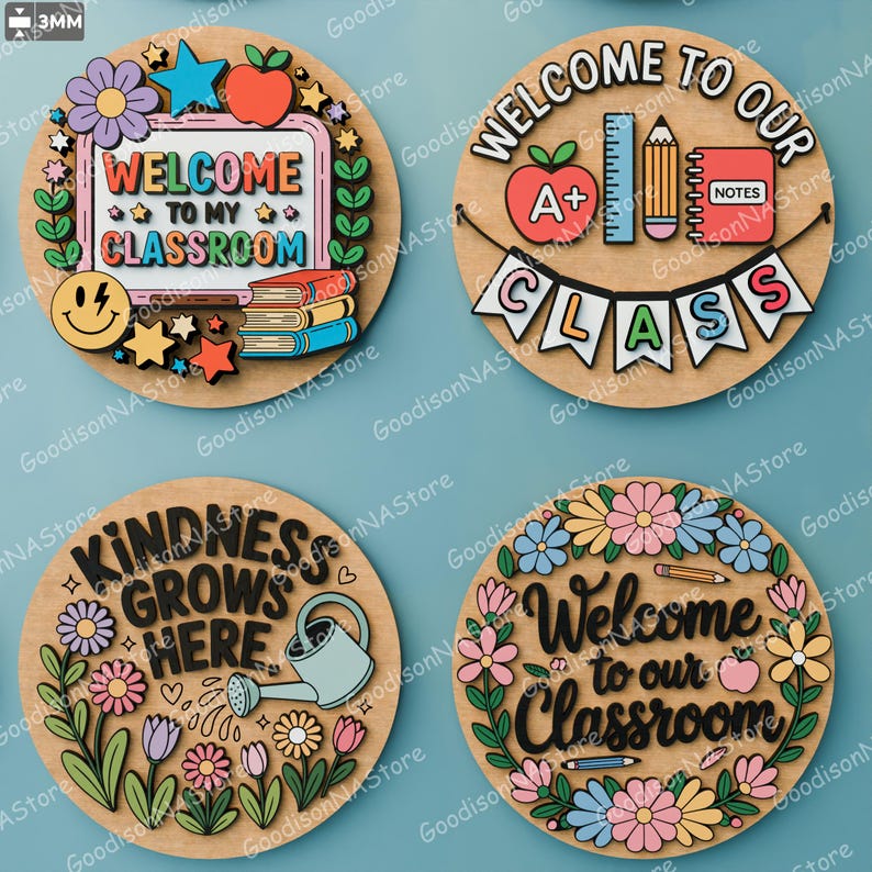 Personalized Teacher Classroom Sign SVG Bundle, Set of 9 Round Welcome ...