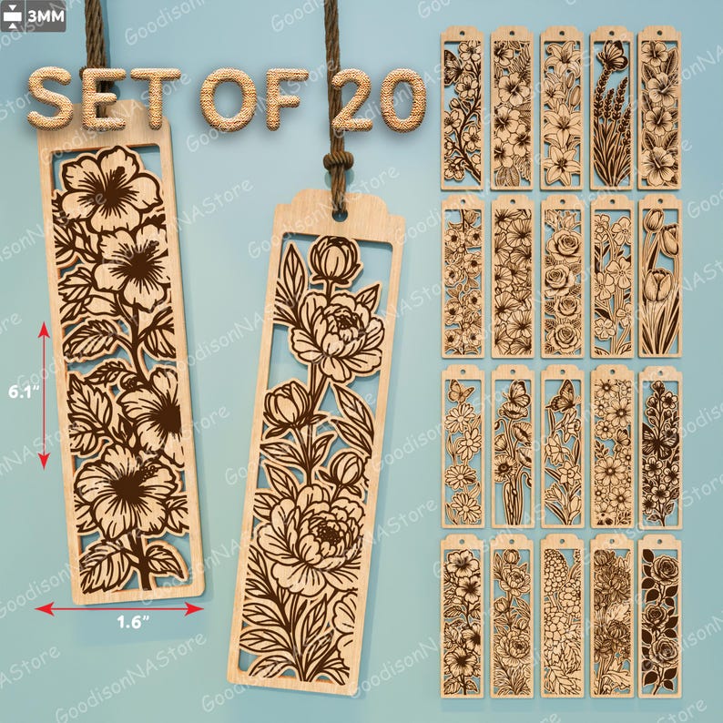 Floral Bookmark Set, Botanical Bookmark Design, Flower Line Art ...