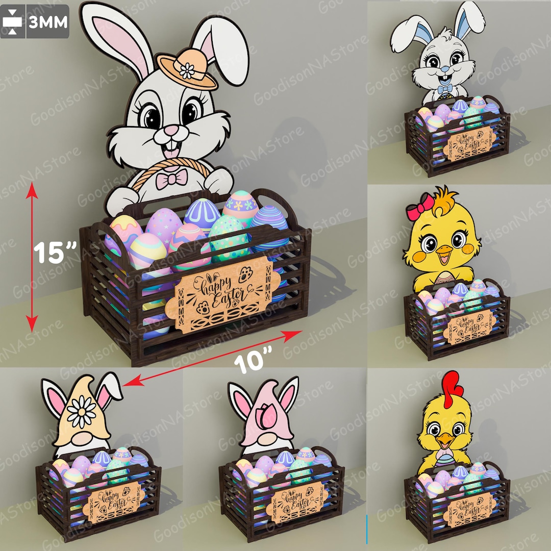Easter Bunny Egg Holder Basket Laser Cut File | Easter Basket Gnome ...