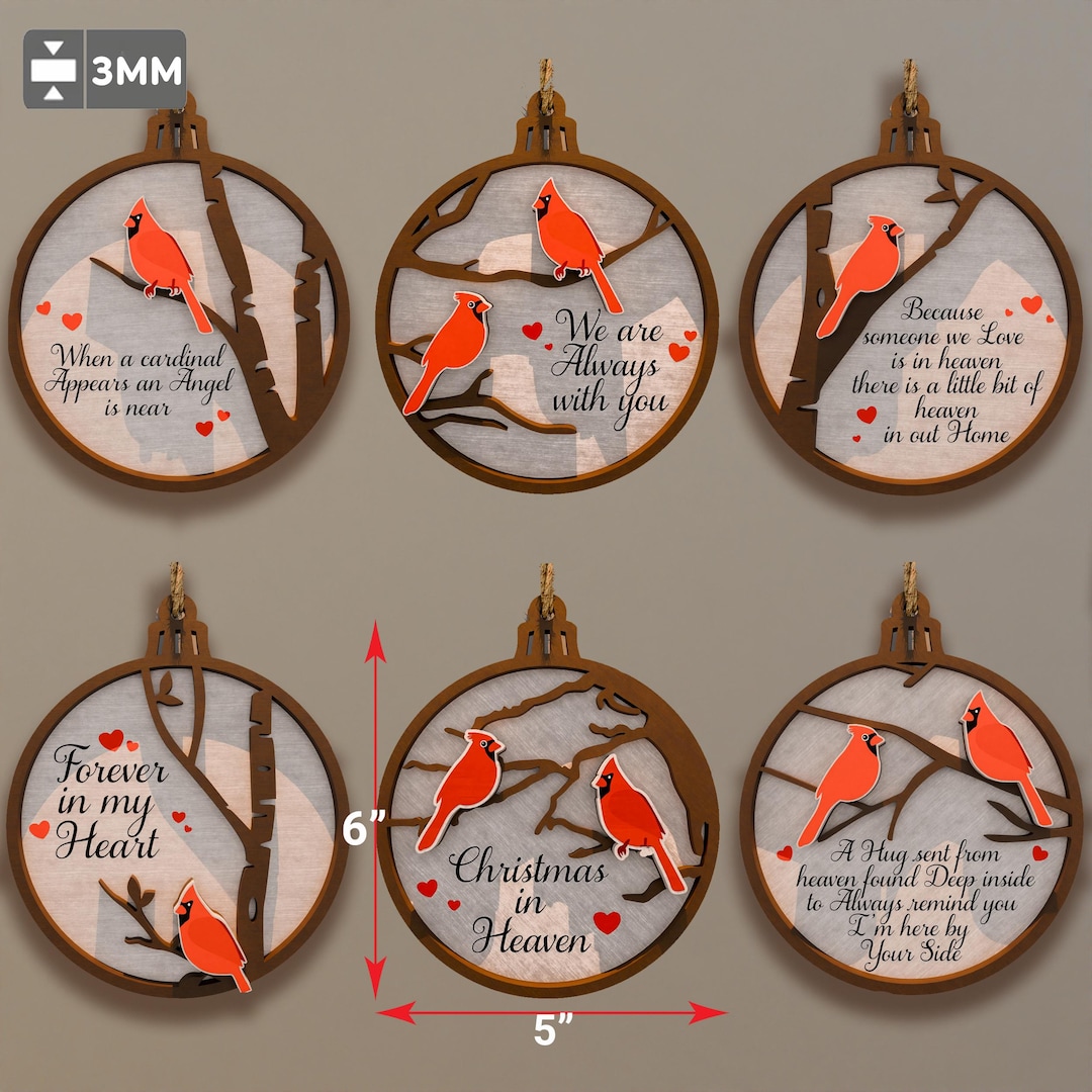 Cardinal Memorial Ornament Svg Bundle, Memorial Christmas Ornament ...