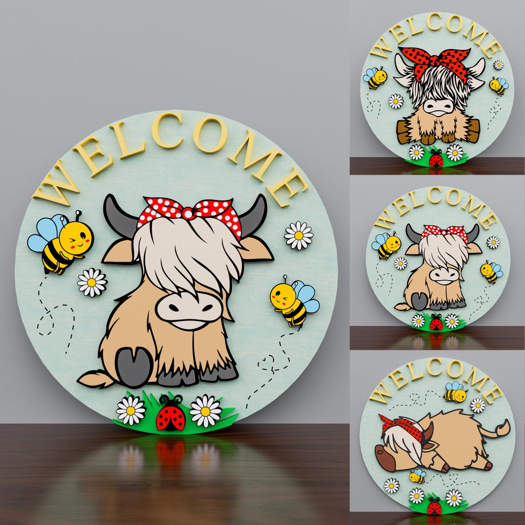 Highland Cow Door Hanger Svg, Highland Cow Door Sign, Farmhouse Welcome ...