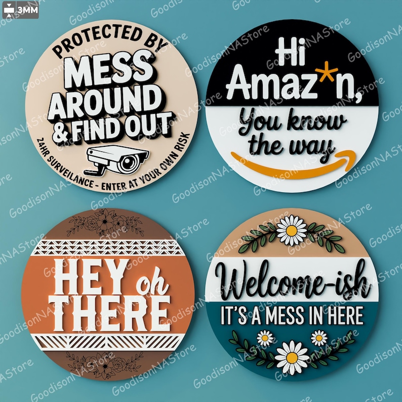 Funny Welcome Door Sign SVG Bundle With 10 Round, Humorous Home Entry ...