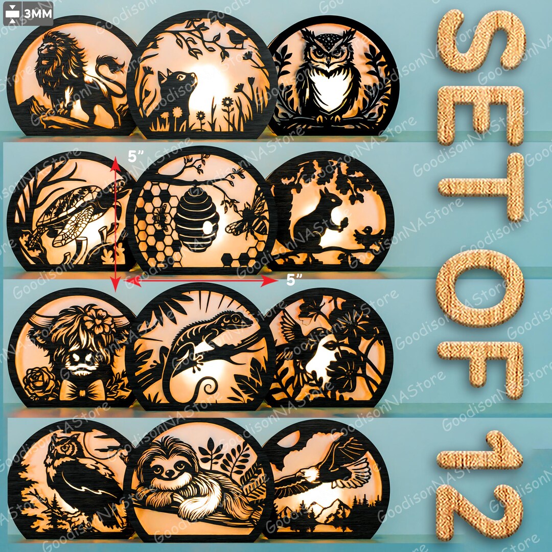 Forest Animal Lantern SVG Set of 12, Wildlife Layered Light Box for ...