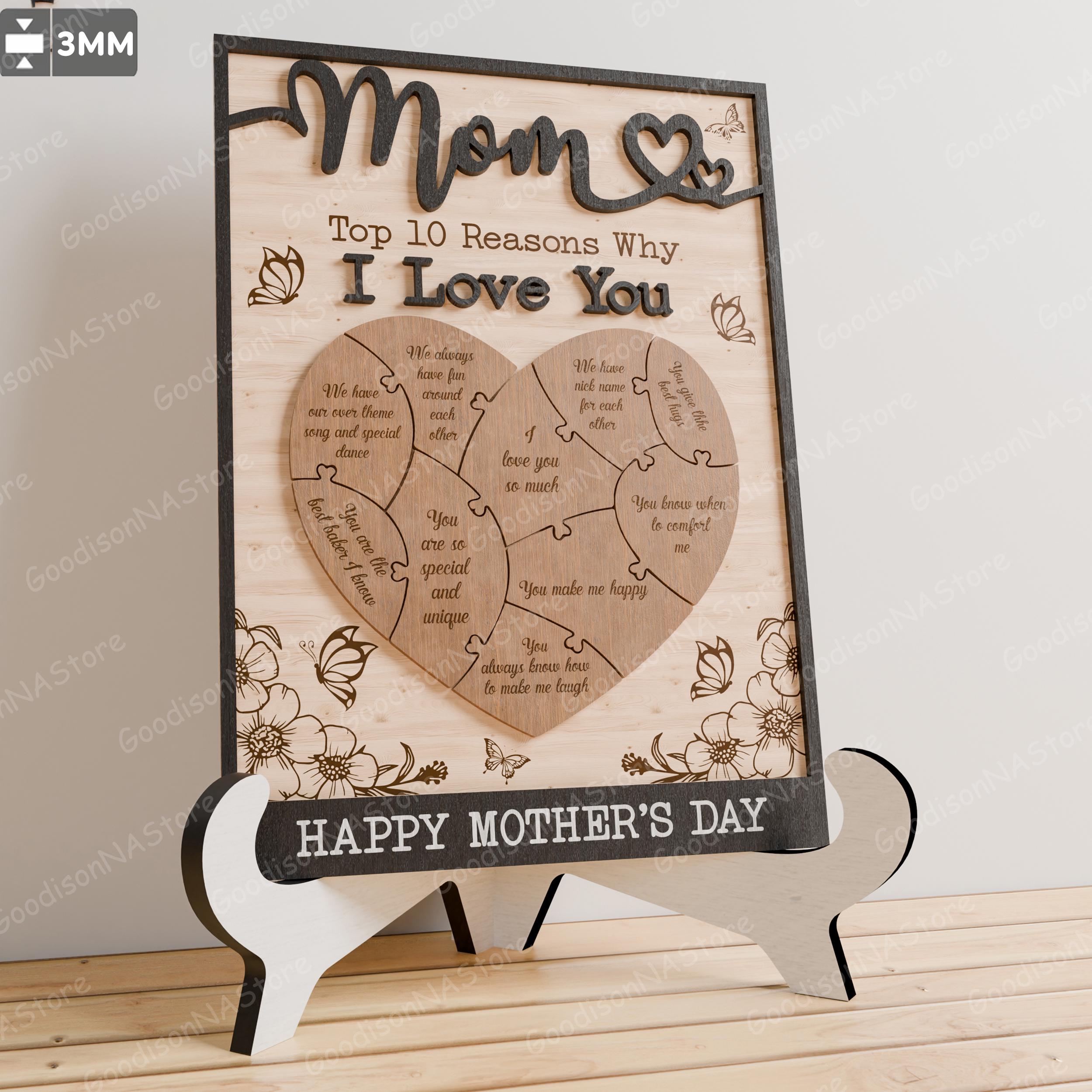 10 Reasons Why I Love You Mom Sign Laser Cut File | Mother's Day Gift ...