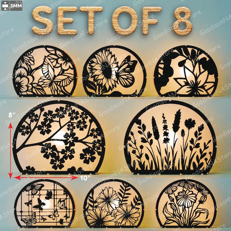 Floral Lantern Laser Cut Bundle, Round Flower Silhouette Signs for Home ...