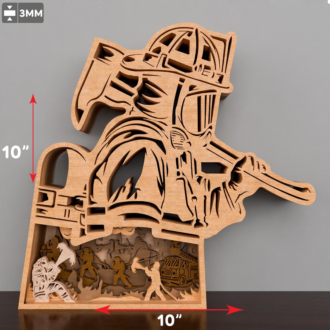 Firefighter Multilayer Laser Cut File - 9 Layer, Multilayer Firemen ...