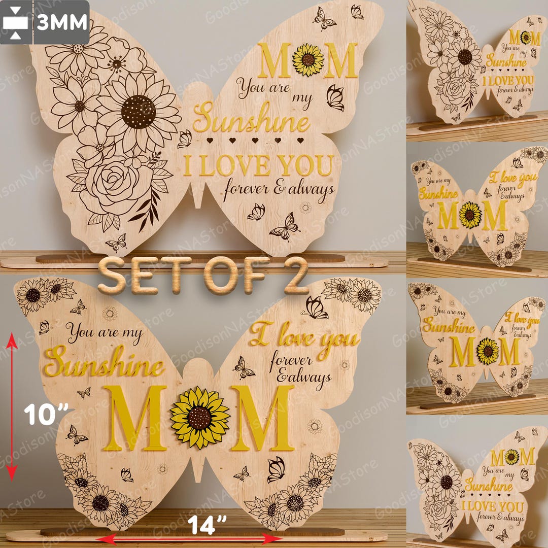 Mom Butterfly Sign Laser Cut File | Mother's Day Gift for Mom Sunflower ...