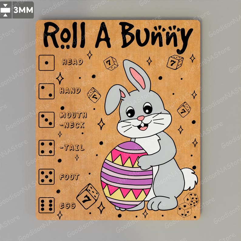 Easter Egg Roll A Bunny Puzzle Game Laser Cut File | Easter Bunny Dice ...