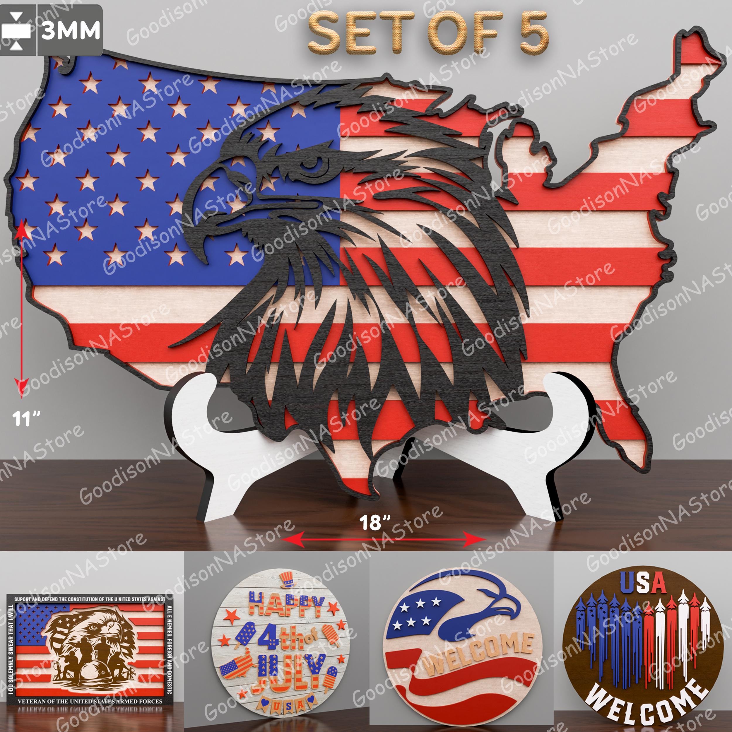 Patriotic USA Map Sign SVG, American Flag Eagle Wall Art Bundle, 4th of ...