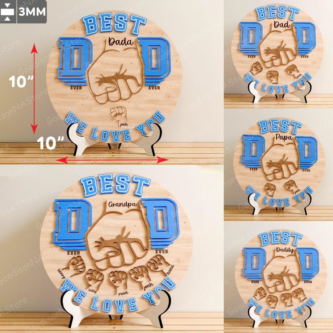 Best Dad Ever Fist Bump SVG Sign, Round Laser Cut Wood Plaque With ...