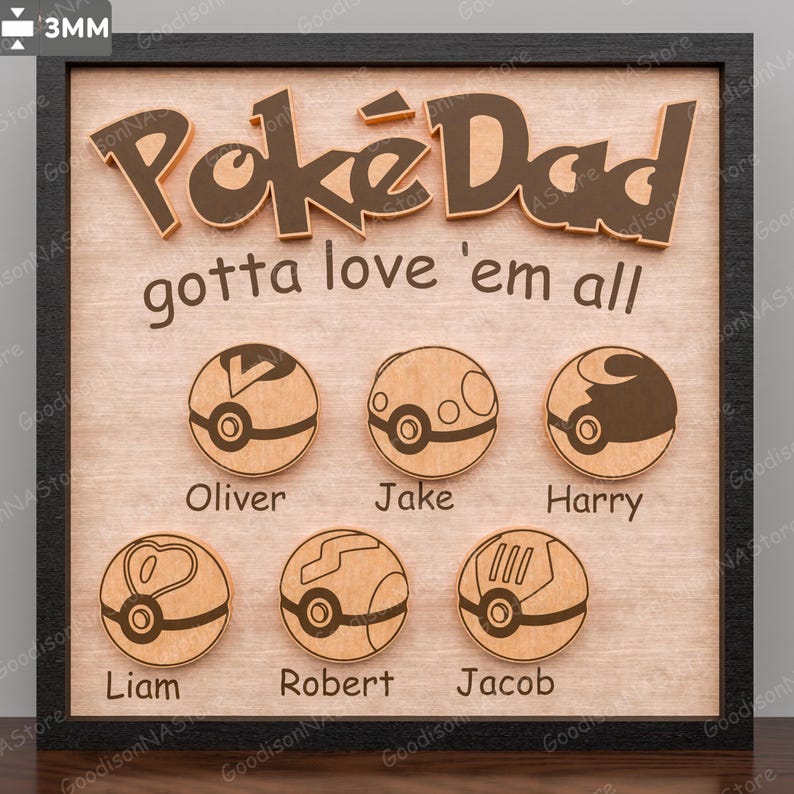 Personalized Pokedad Sign Laser Cut File | Father Day Gift Custom Kid ...