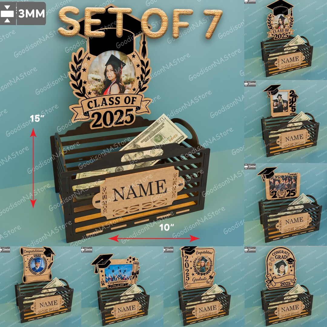 Graduation Card Money Holder Box Bundle, Class of 2025 Crate With Photo ...