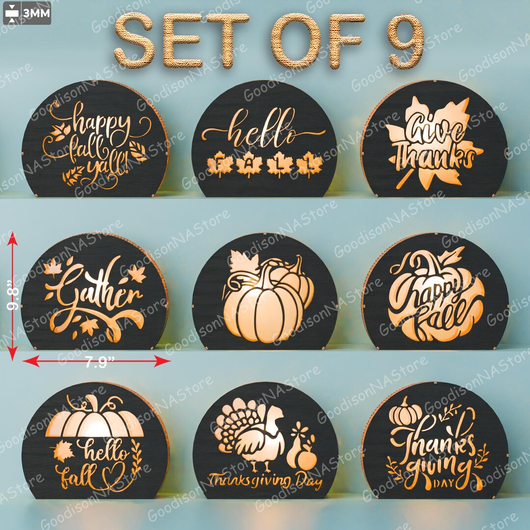 Fall Lantern Sign SVG Bundle of 9, Autumn Pumpkin Thanksgiving Turkey ...