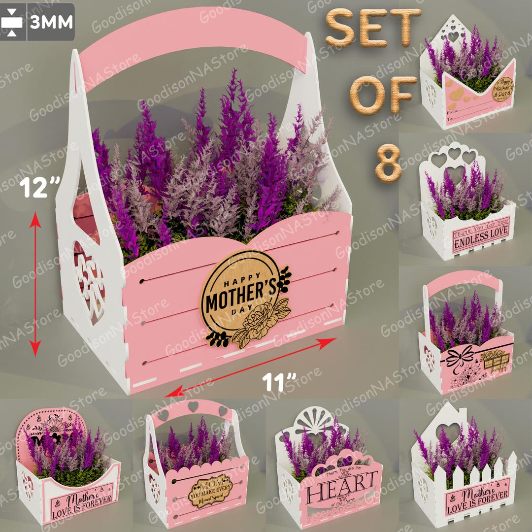 Mother’s Day 3D Flower Box SVG Bundle – Layered Laser Cut Floral Basket ...