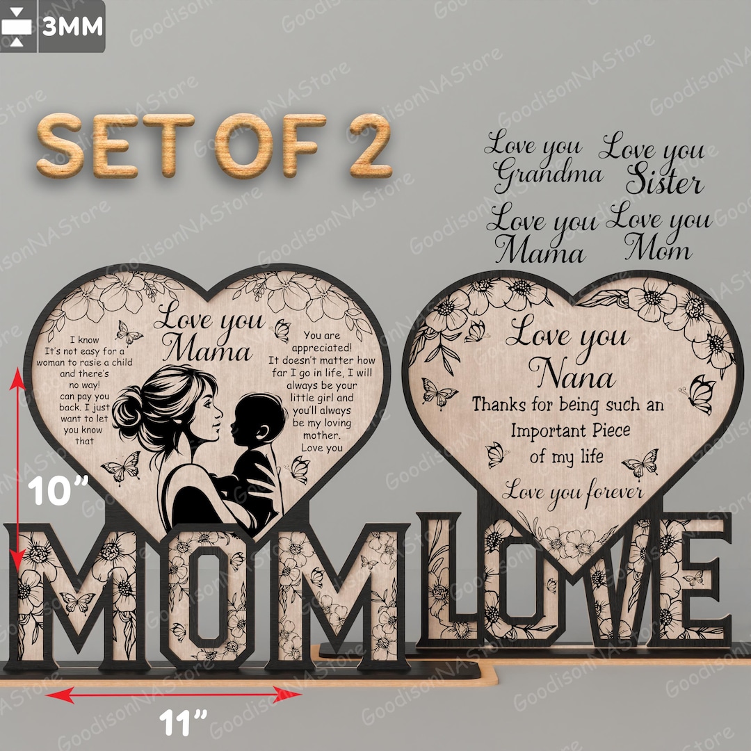 Love Mom Sign Laser Cut File | Mother's Day Gift for Mom Happy Mother's ...