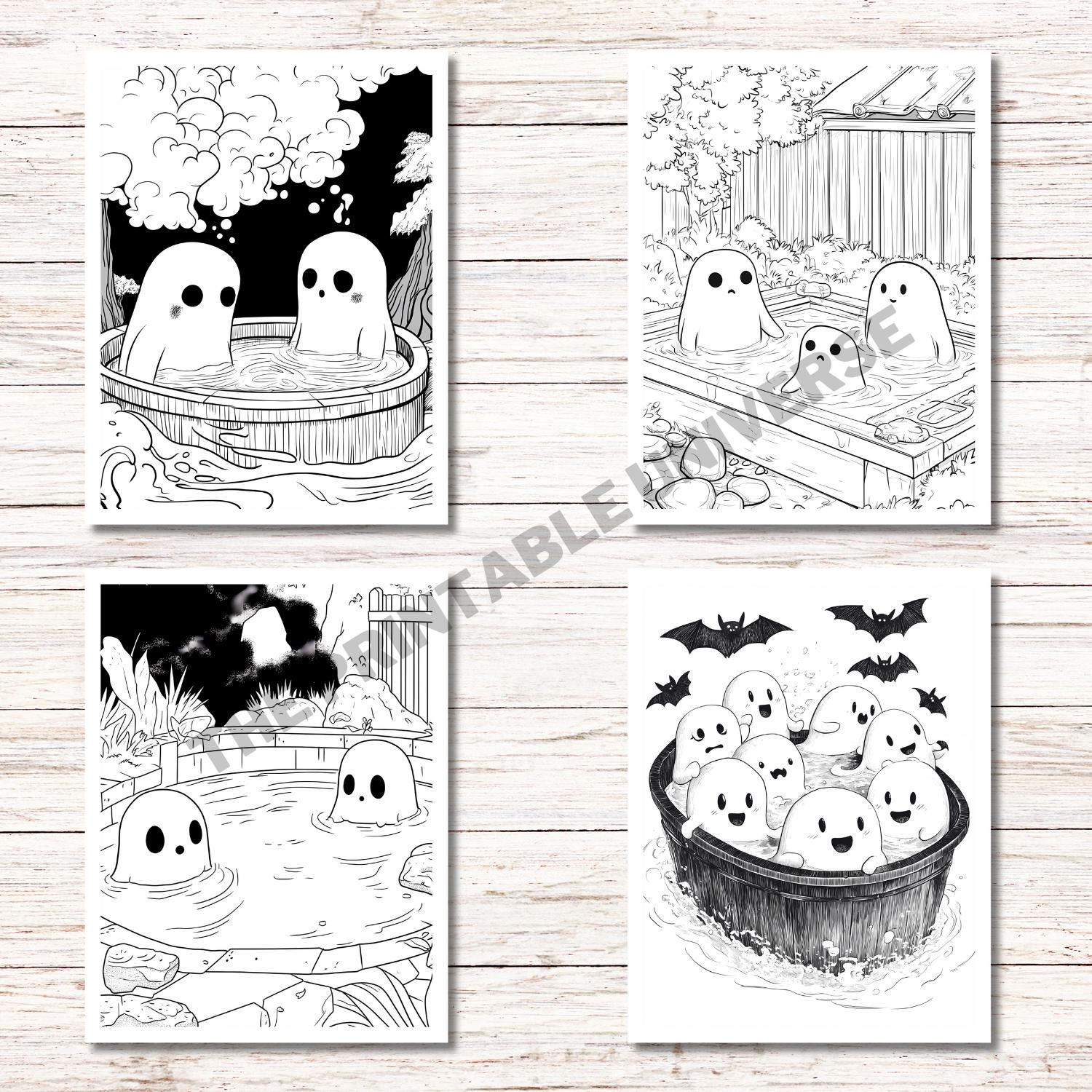 32 Ghosts in Japanese Bath Coloring Pages,digital Coloring Book, Cute ...