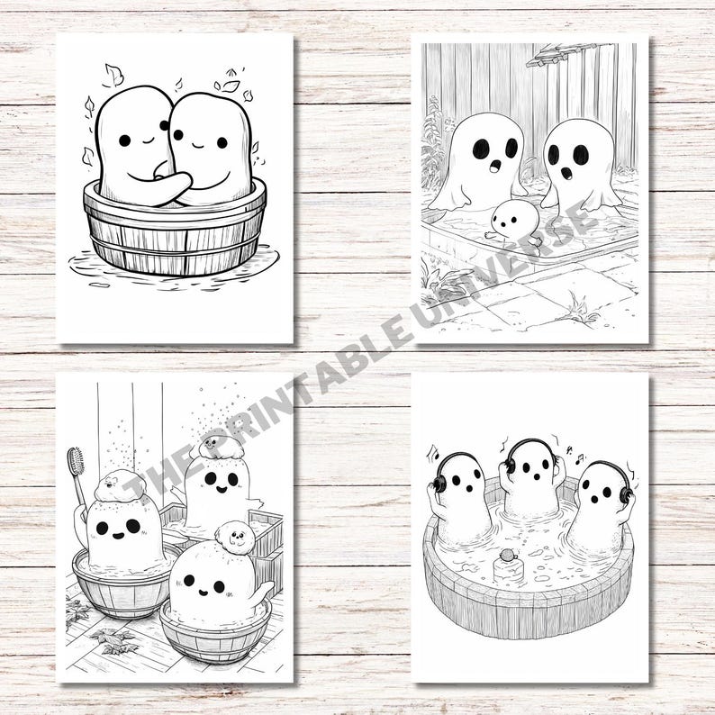 32 Ghosts in Japanese Bath Coloring Pages,digital Coloring Book, Cute ...