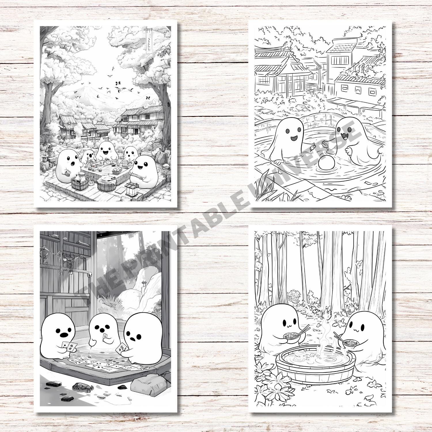 32 Ghosts in Japanese Bath Coloring Pages,digital Coloring Book, Cute ...