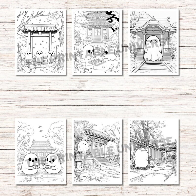 60 Ghosts in Japanese Temple Coloring Pages, Digital Coloring Book ...