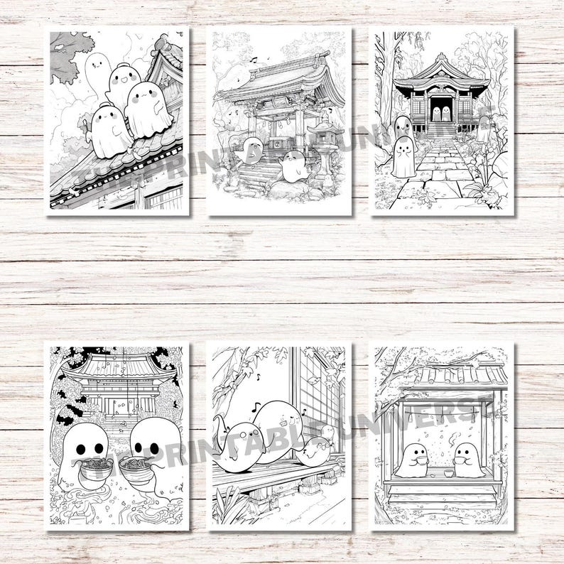 60 Ghosts in Japanese Temple Coloring Pages, Digital Coloring Book ...