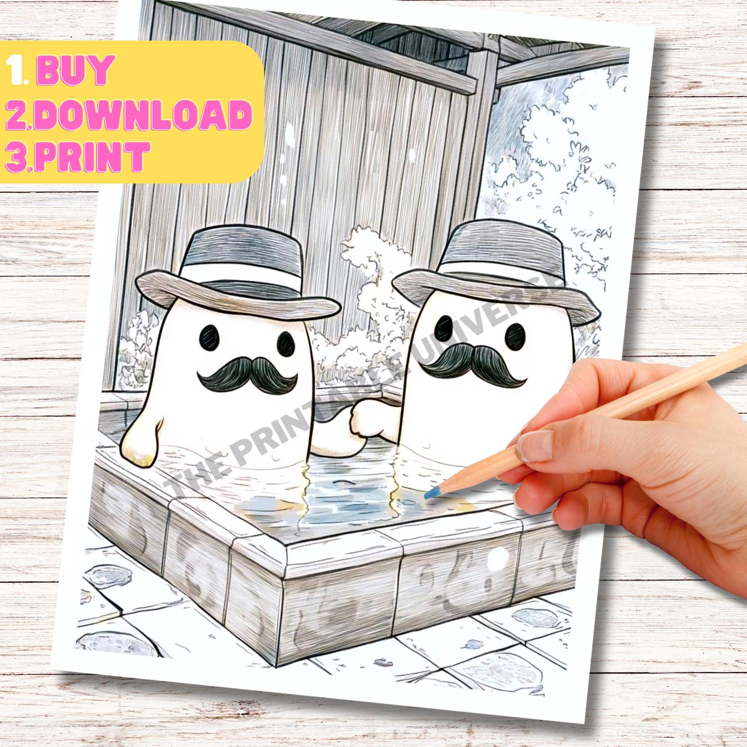 32 Ghosts in Japanese Bath Coloring Pages,digital Coloring Book, Cute ...