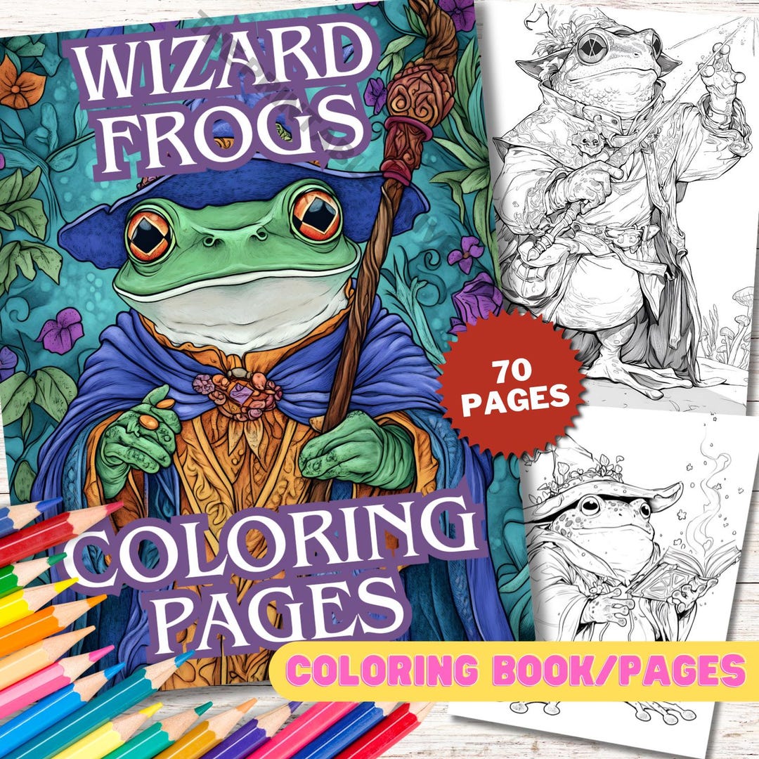 70 Wizard Frogs Coloring Book, Funny Animals Coloring Pages, Fantasy ...