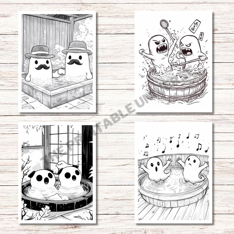32 Ghosts in Japanese Bath Coloring Pages,digital Coloring Book, Cute ...