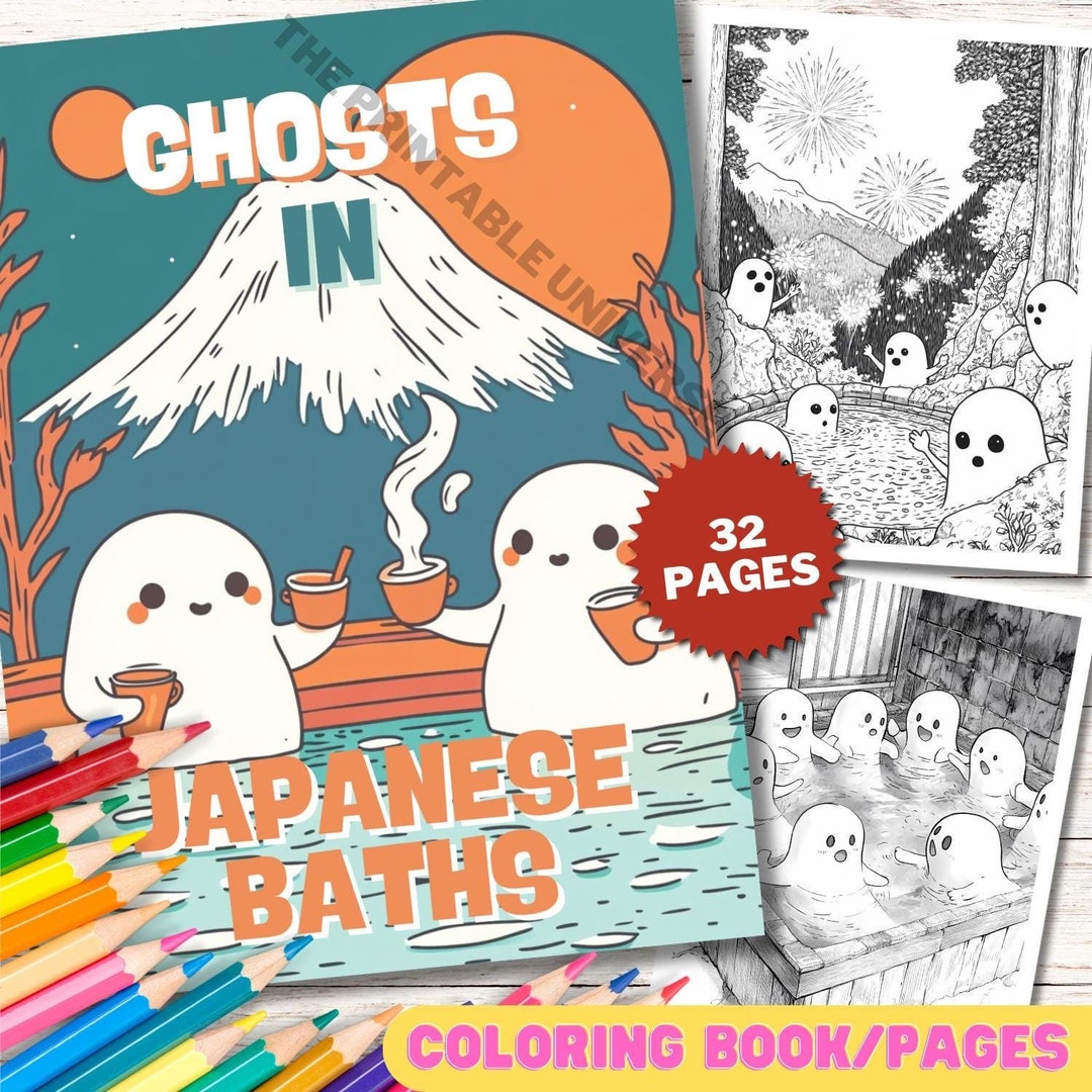 32 Ghosts in Japanese Bath Coloring Pages,digital Coloring Book, Cute ...