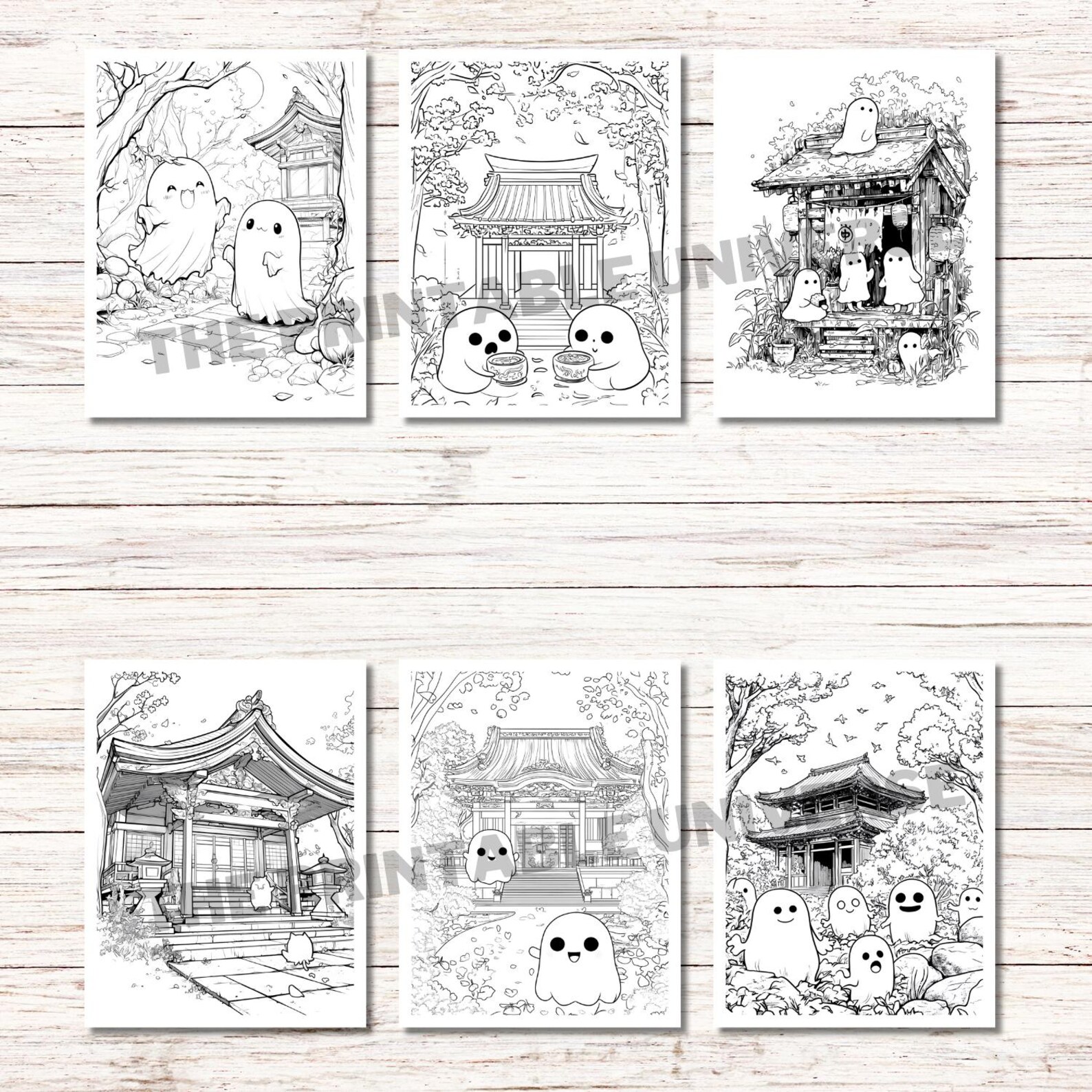 60 Ghosts in Japanese Temple Coloring Pages, Digital Coloring Book ...