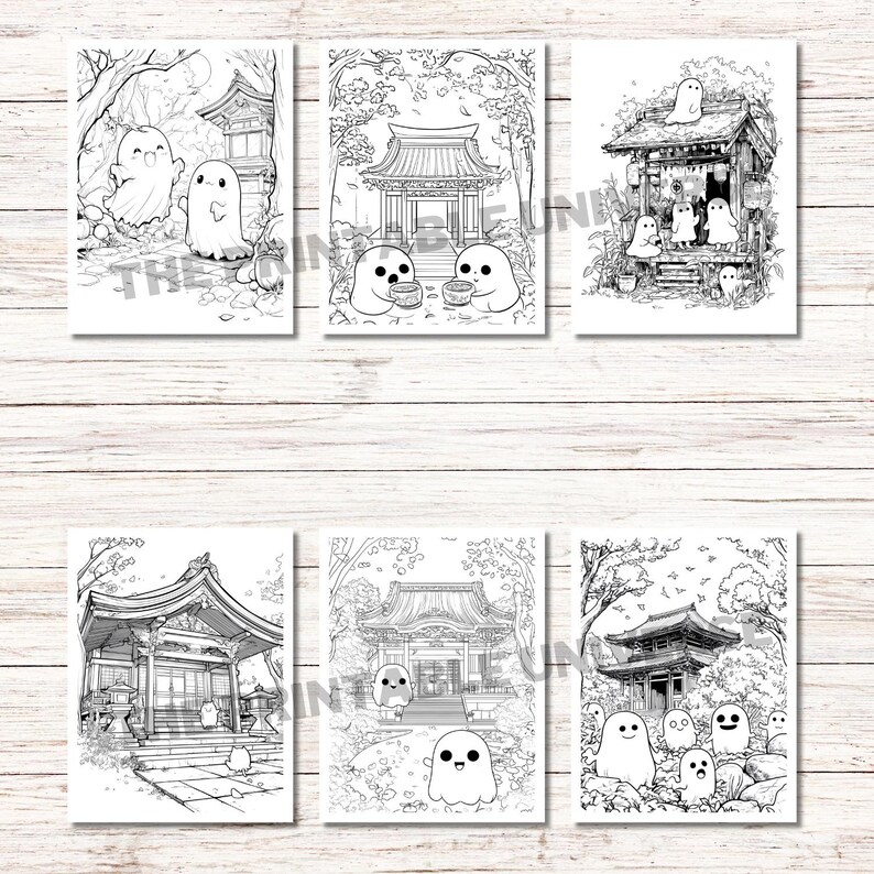 60 Ghosts in Japanese Temple Coloring Pages, Digital Coloring Book ...