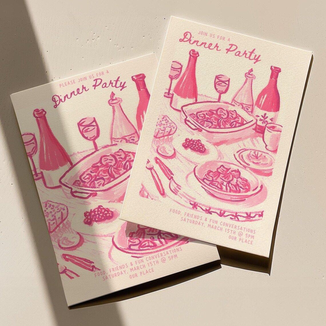 Dinner Party Invite Template Hand Drawn Pink Invite Girls Night ...
