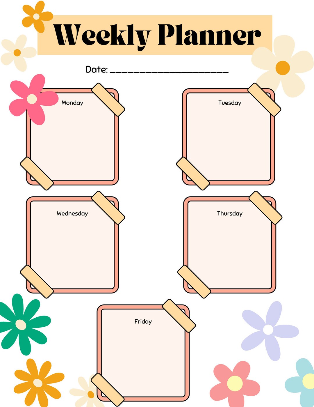 Printable Weekly Planner, Teacher Planner, Cute Stationary, Cute ...