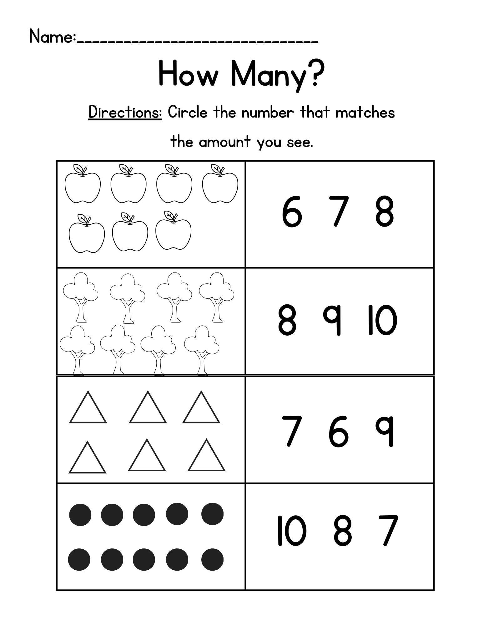 Pre-k Number Packet, Pre-k Numbers 6-10, Pre-k Counting Worksheet, Pre ...