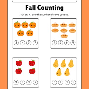 Pre-k Fall Themed Worksheet, Pre-k Counting, Homeschool Worksheet, Pre ...
