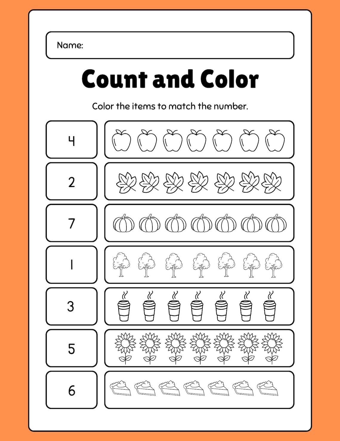 Pre-k Fall Themed Worksheet, Pre-k Counting, Homeschool Worksheet, Pre ...