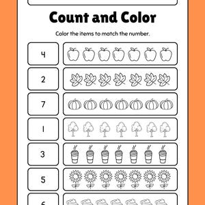Pre-k Fall Themed Worksheet, Pre-k Counting, Homeschool Worksheet, Pre ...