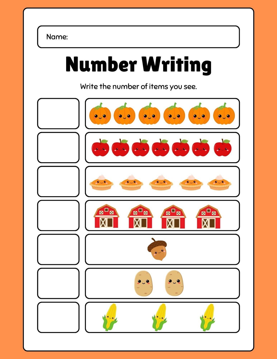 Pre-k Fall Themed Worksheet, Pre-k Counting, Homeschool Worksheet, Pre ...