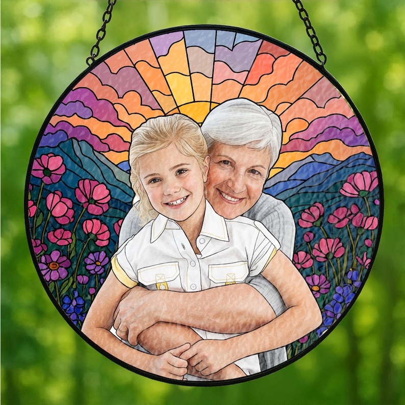 Personalized Photo Stained Glass Suncatcher, Memorial Gift for Mom, in ...